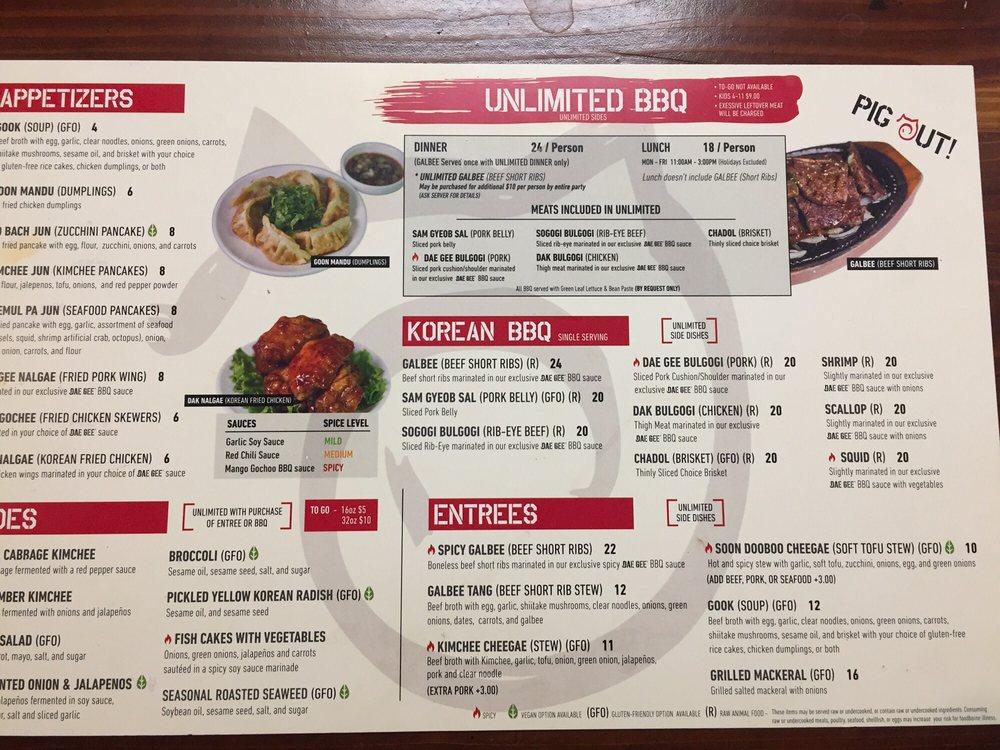 Menu at DAE GEE KOREAN BBQ, Aurora, S Havana St Unit 1