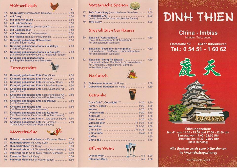 Speisekarte von China Imbiss Dinh Thien restaurant, Ibbenbüren