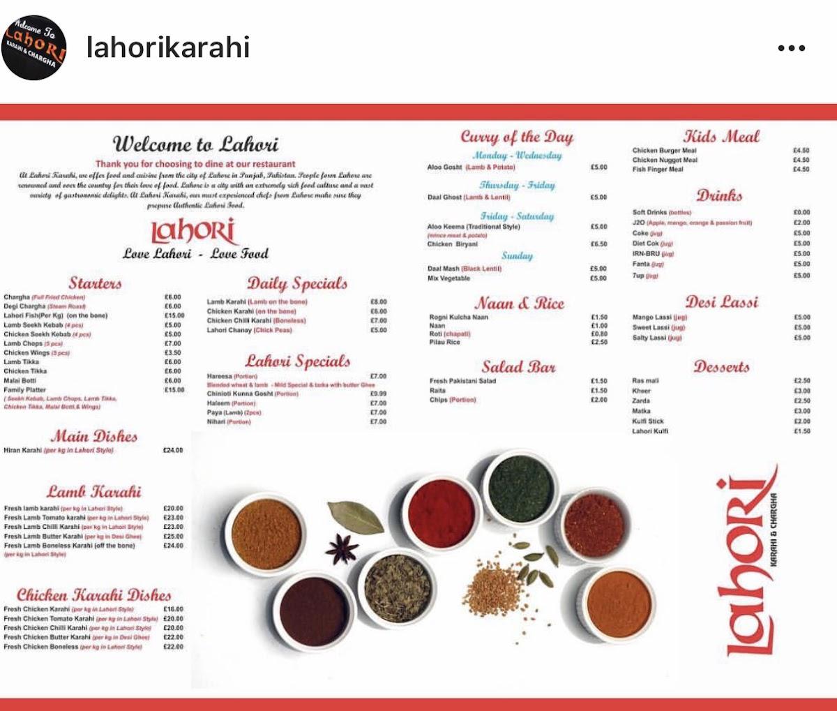 Menu at Lahori Karahi Manchester restaurant, Manchester, 824 Stockport Rd