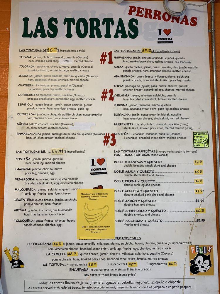 Menu at Las Tortas Perronas restaurant, Houston, Bingle Rd