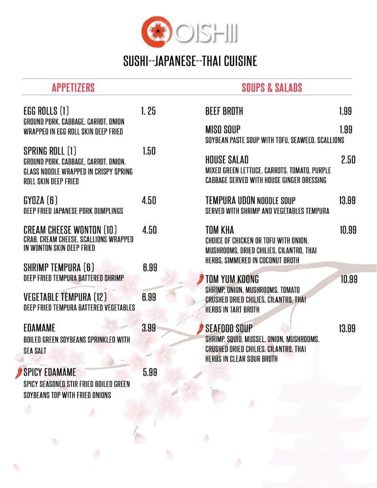Menu at Oishii Japanese Thai Restaurant, Clovis