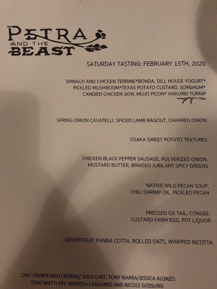 Menu at Petra and the Beast desserts, Dallas