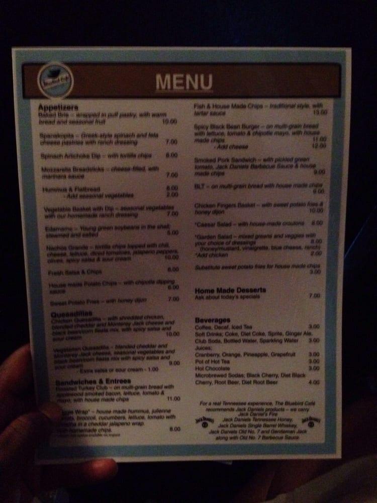 Menu at The Bluebird Cafe, Nashville, Hillsboro Pike