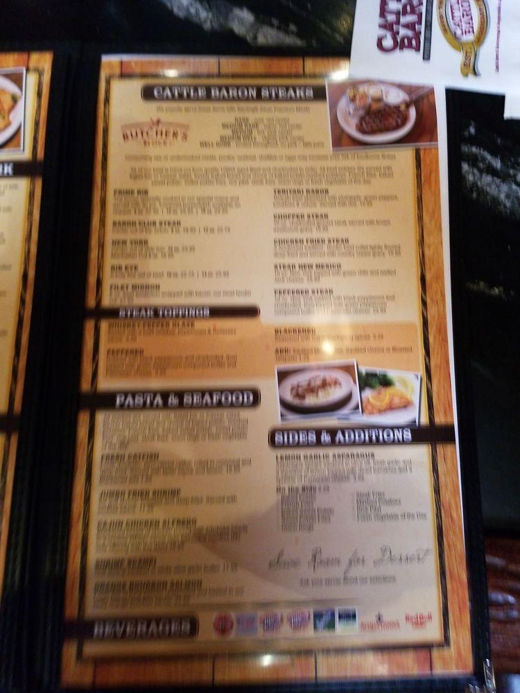 Menu at Cattle Baron, Hobbs