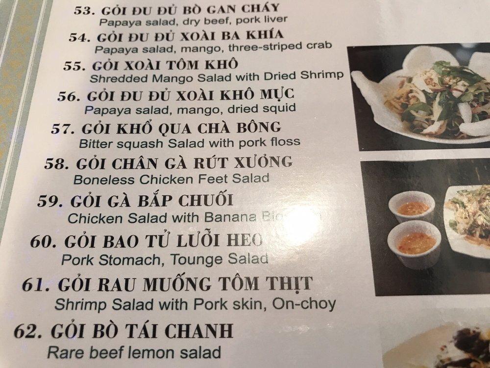 Menu at Dong Que Restaurant, San Jose, 2852 Alum Rock Ave