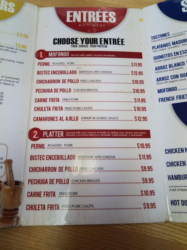Menu at El Mofongo Restaurant, Arlington