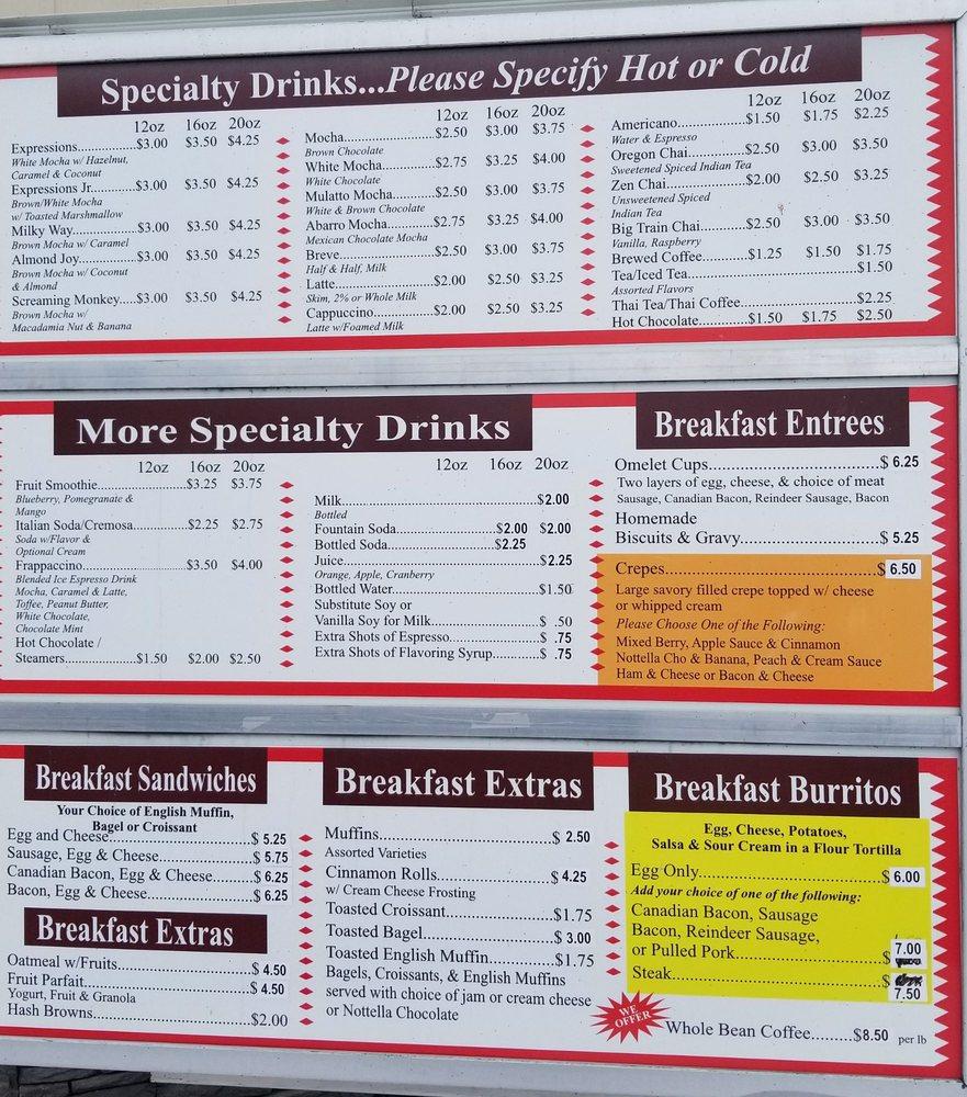 Menu at Espresso Expressions cafe, Anchorage