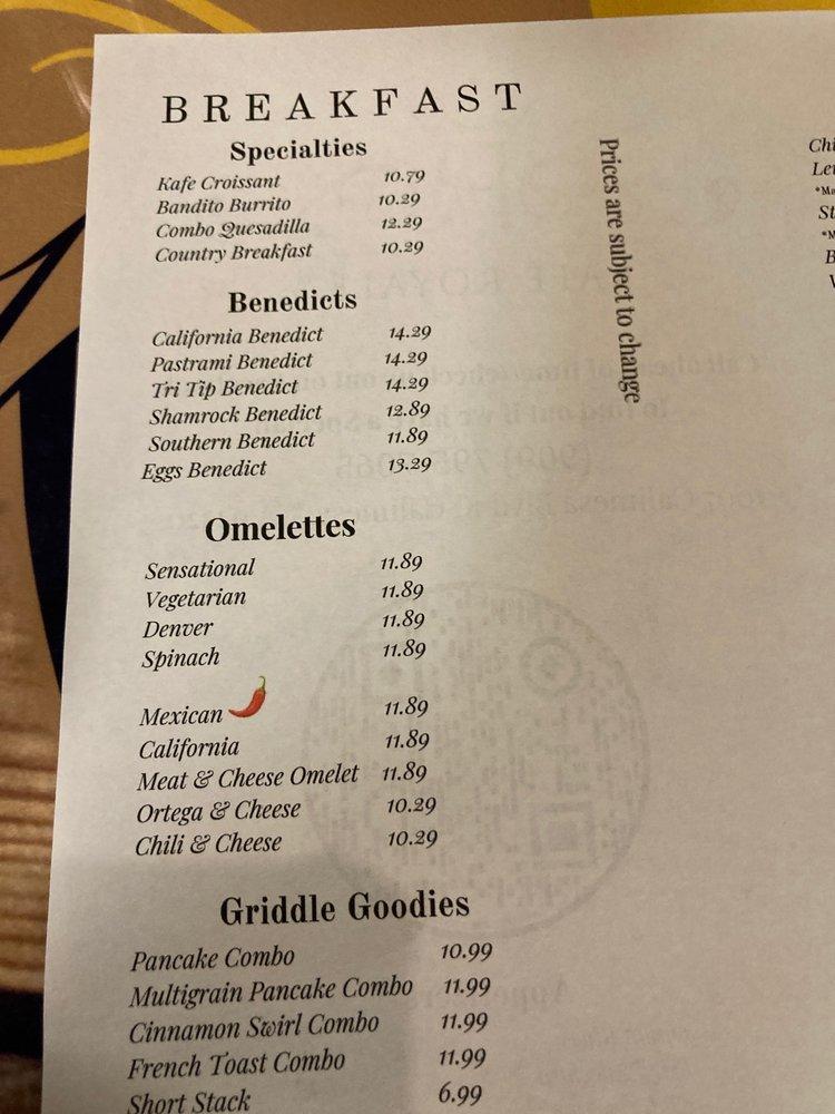 Menu at Kafe Royale Restaurant, Calimesa