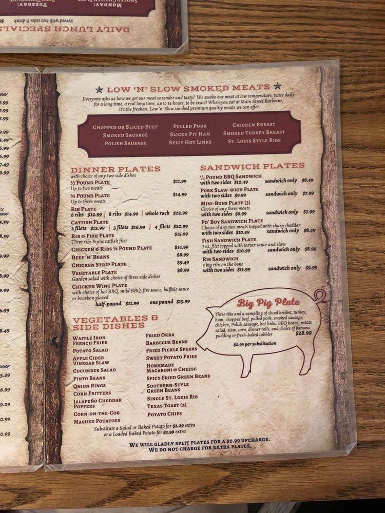 Menu at Main Street Barbecue, Durant