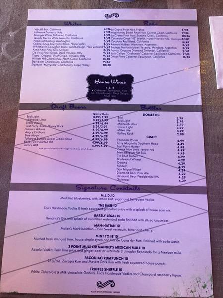 Carta de Prospect Bar And Grill, Little Rock