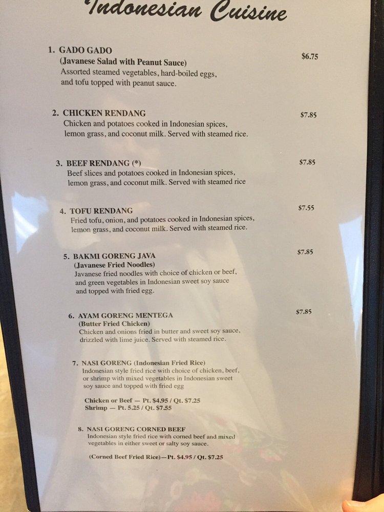 Menu at Rasa Ria restaurant, Kalamazoo