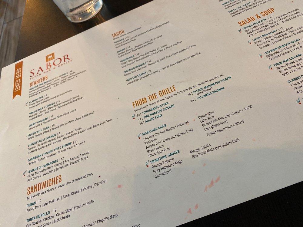 Menu at Sabor Latin Bar & Grille, Wichita, 309 N Mead St