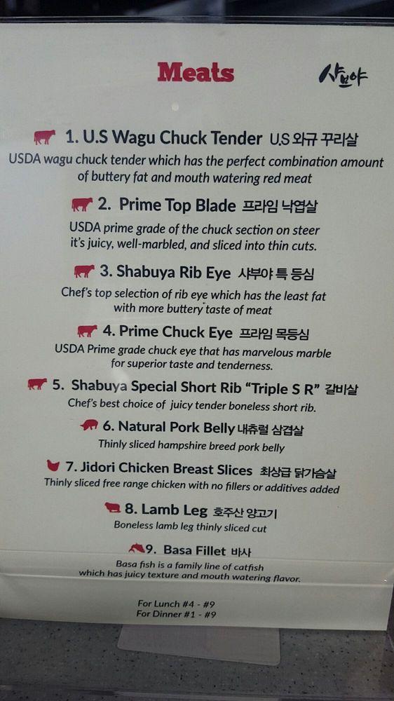 Carta del restaurante Shabuya, La Mirada, Rosecrans Ave