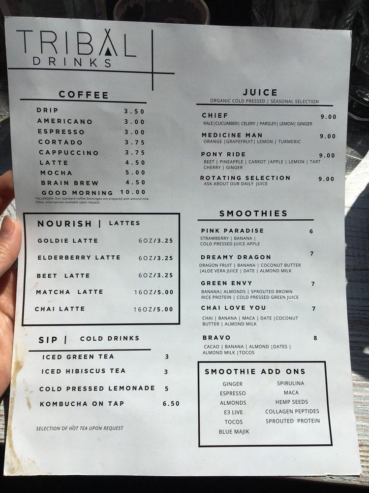 Menu at Tribal All Day Cafe, Dallas