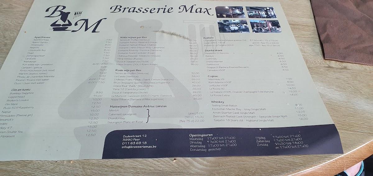 Menu at Brasserie Max, Peer