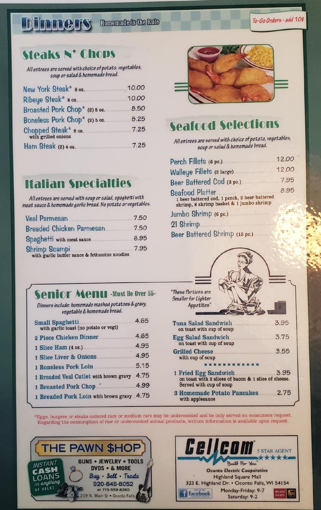 Menu at Cecil Diner restaurant, Cecil