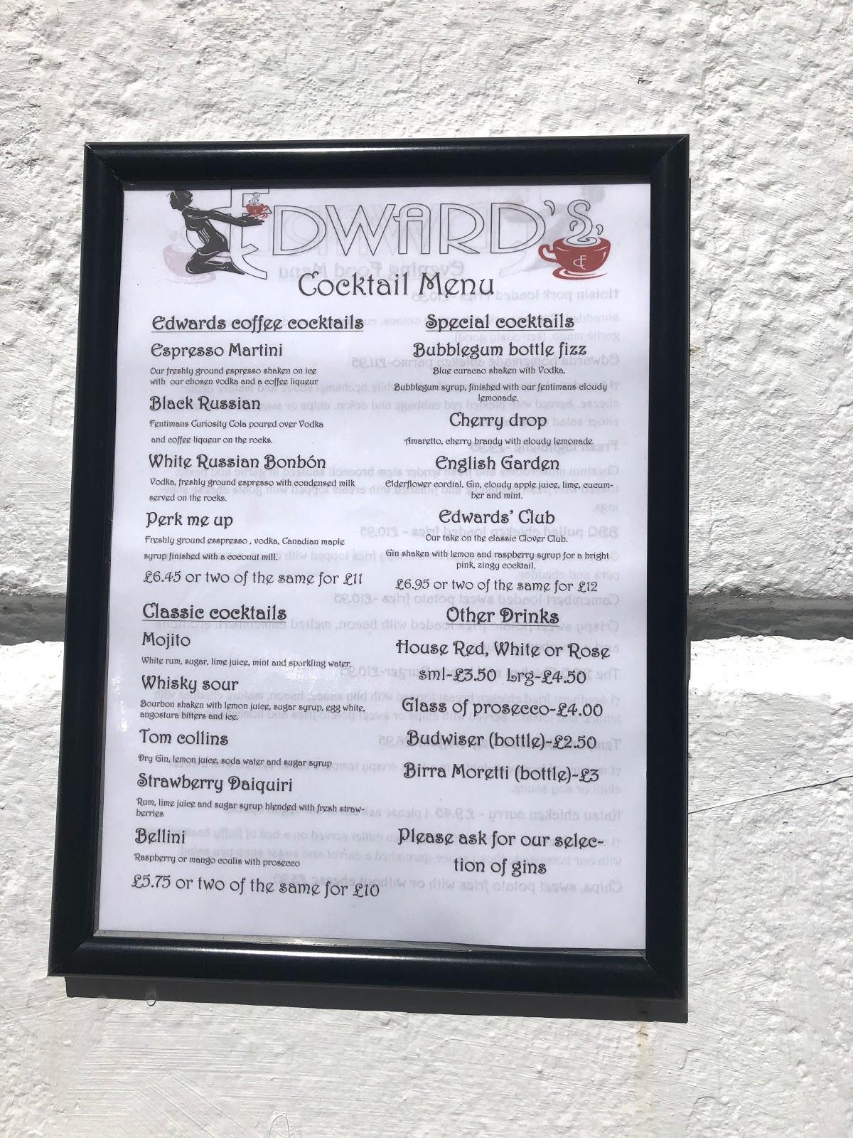 Menu at Edwards Coffee Shop & Eatery cafe, Consett