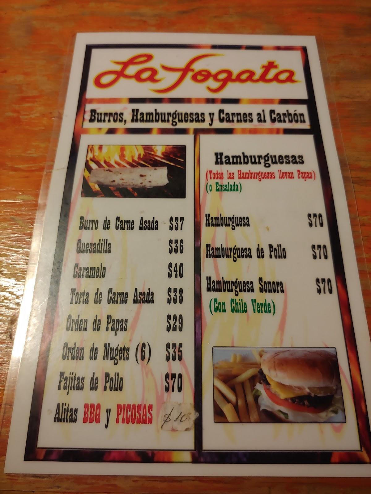 Menu at La Fogata restaurant, Agua Prieta