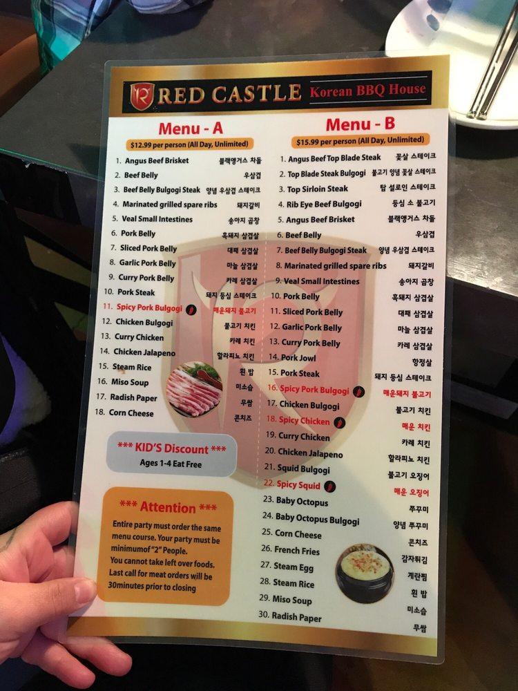 Menu at Red Castle Korean BBQ, Rialto