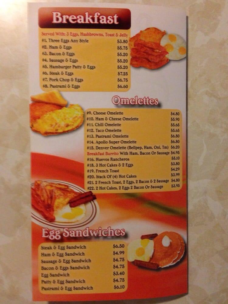 Menu at Apollo Burgers restaurant, Carson