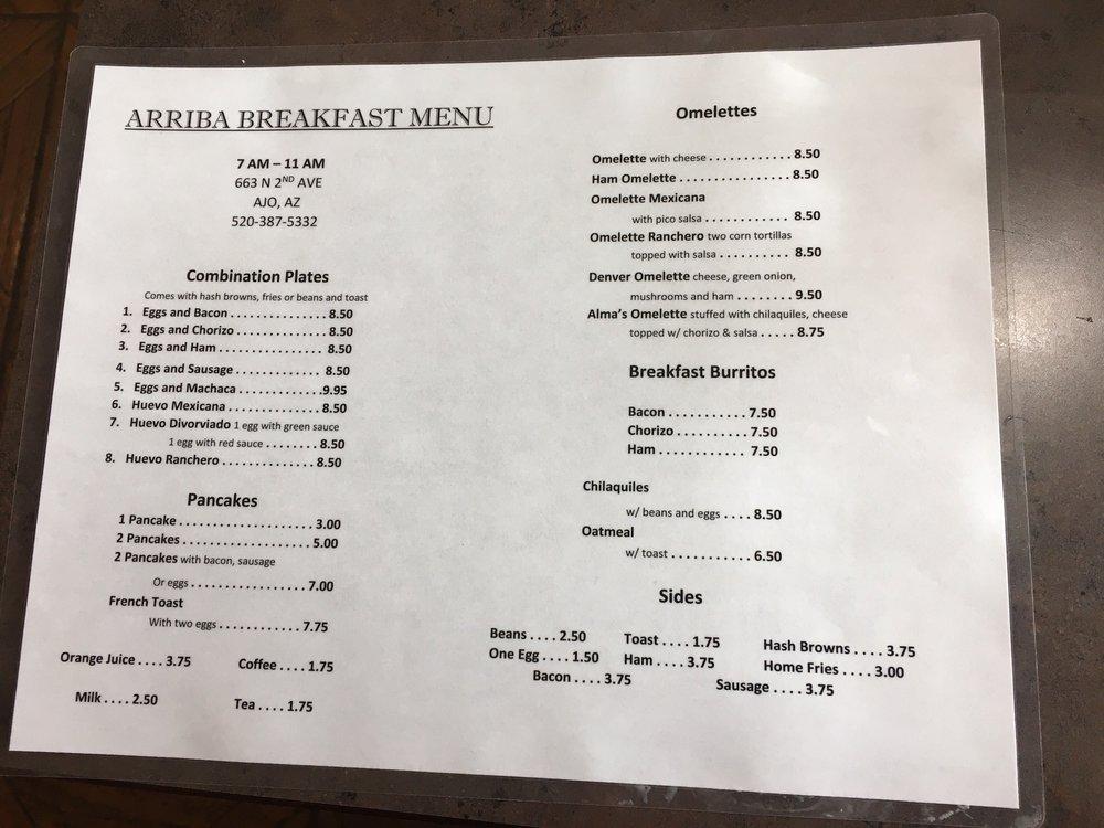 Menu at Arriba Mexican Restaurant, Ajo