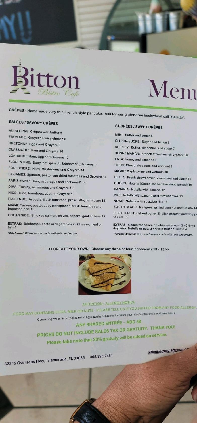 Menu at Bitton Bistro Café desserts, Islamorada