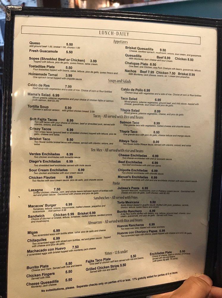 Menu at Casa Mama's Restaurant, Dallas