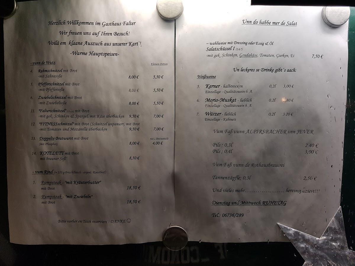 Menu at Gasthaus Falter restaurant, Nack