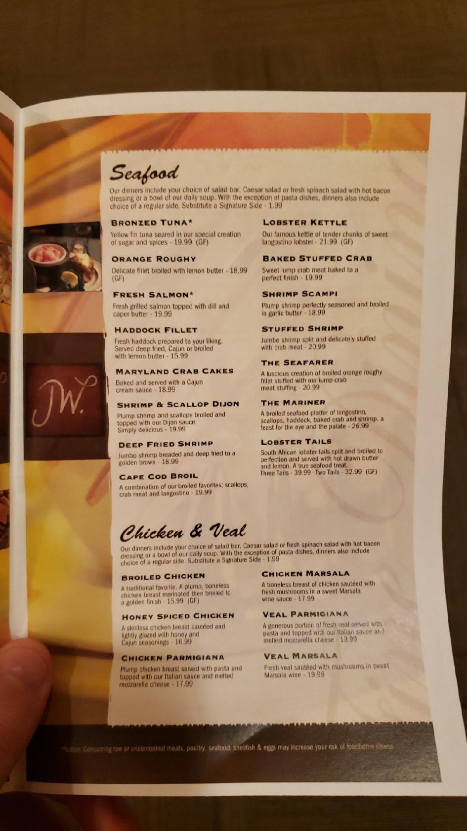 Menu at J W Halls Steak & Seafood Inn steakhouse, Aliquippa