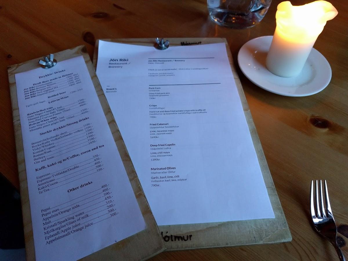 Menu at Jon Riki restaurant, Iceland