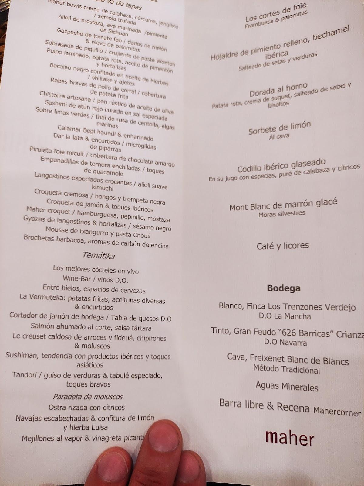 Carta de Restaurante Maher, Cintruénigo