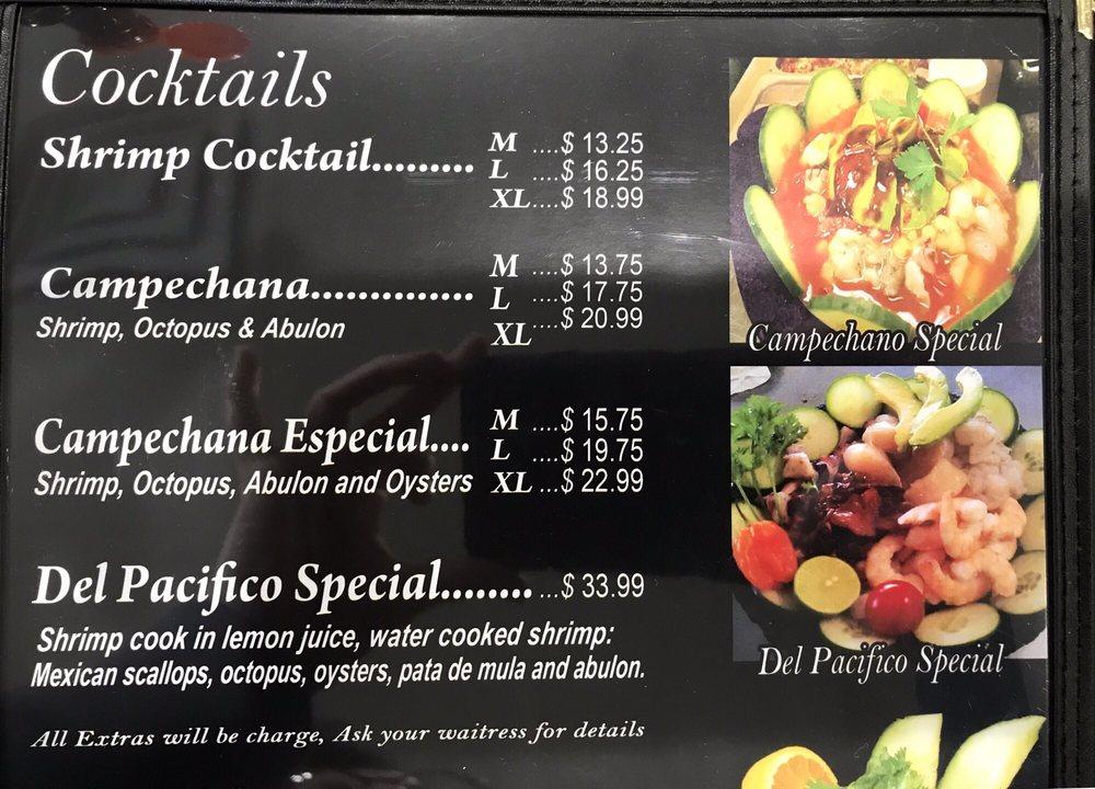 Menu at Mariscos Del Pacifico restaurant, Riverside