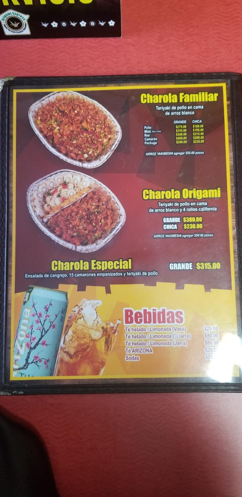 Carta del restaurante Origami Express - Zaragoza, Mexicali