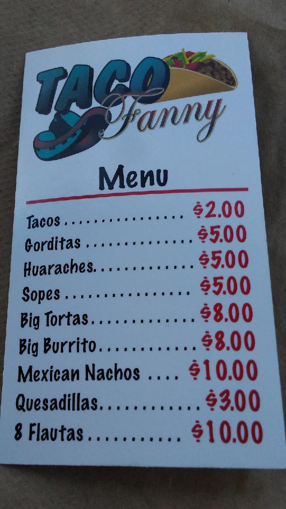 Menu at Taco Fanny restaurant, Denison