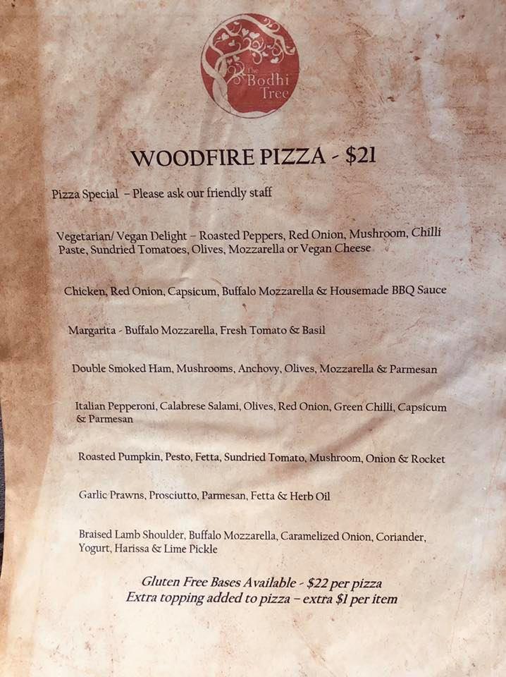 Menu at The Bodhi Tree Restaurant, Healesville