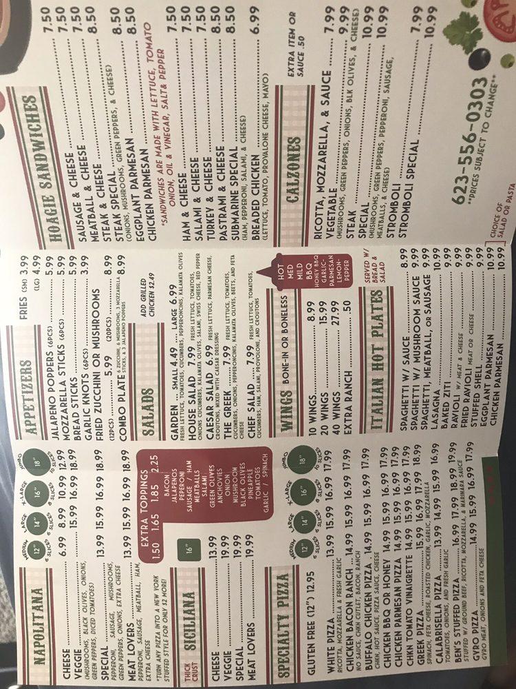 Menu at Ben's Pizza pizzeria, Surprise