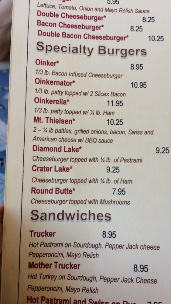 Menu at Diamond Lake Junction Cafe, USA, US-97