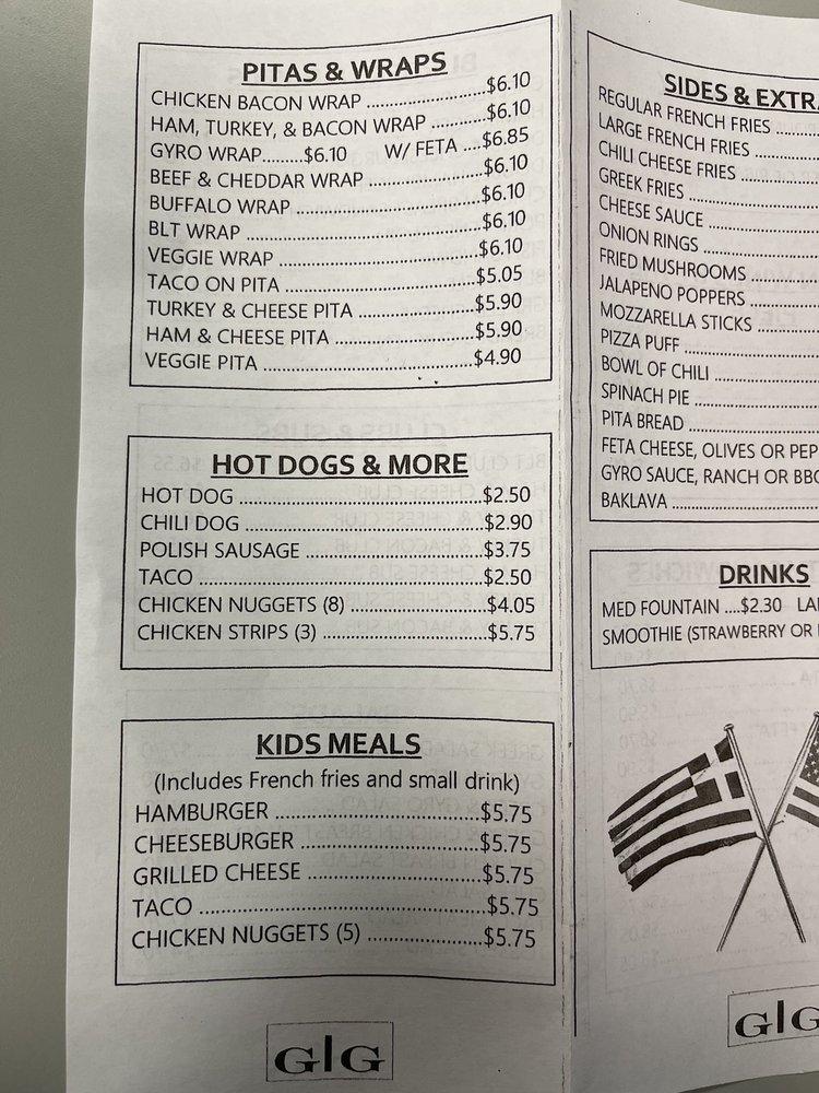 Menu at George's Gyros restaurant, Elkhart