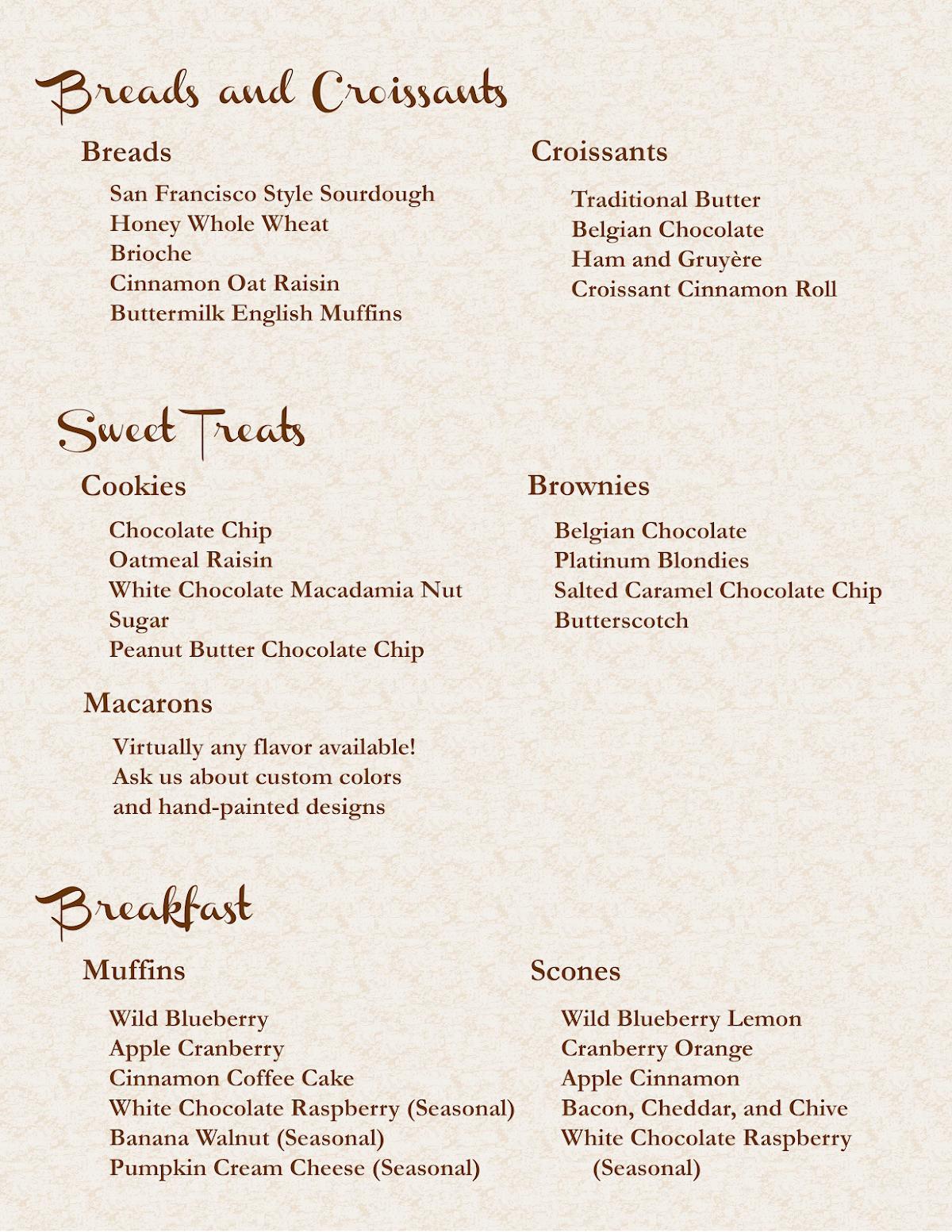 Menu at Le Petit Gateau, Carmel