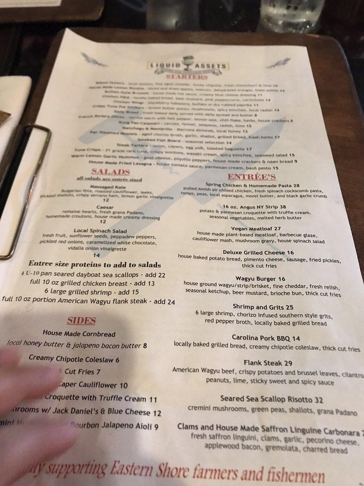 Carta del restaurante Liquid Assets, Ocean City