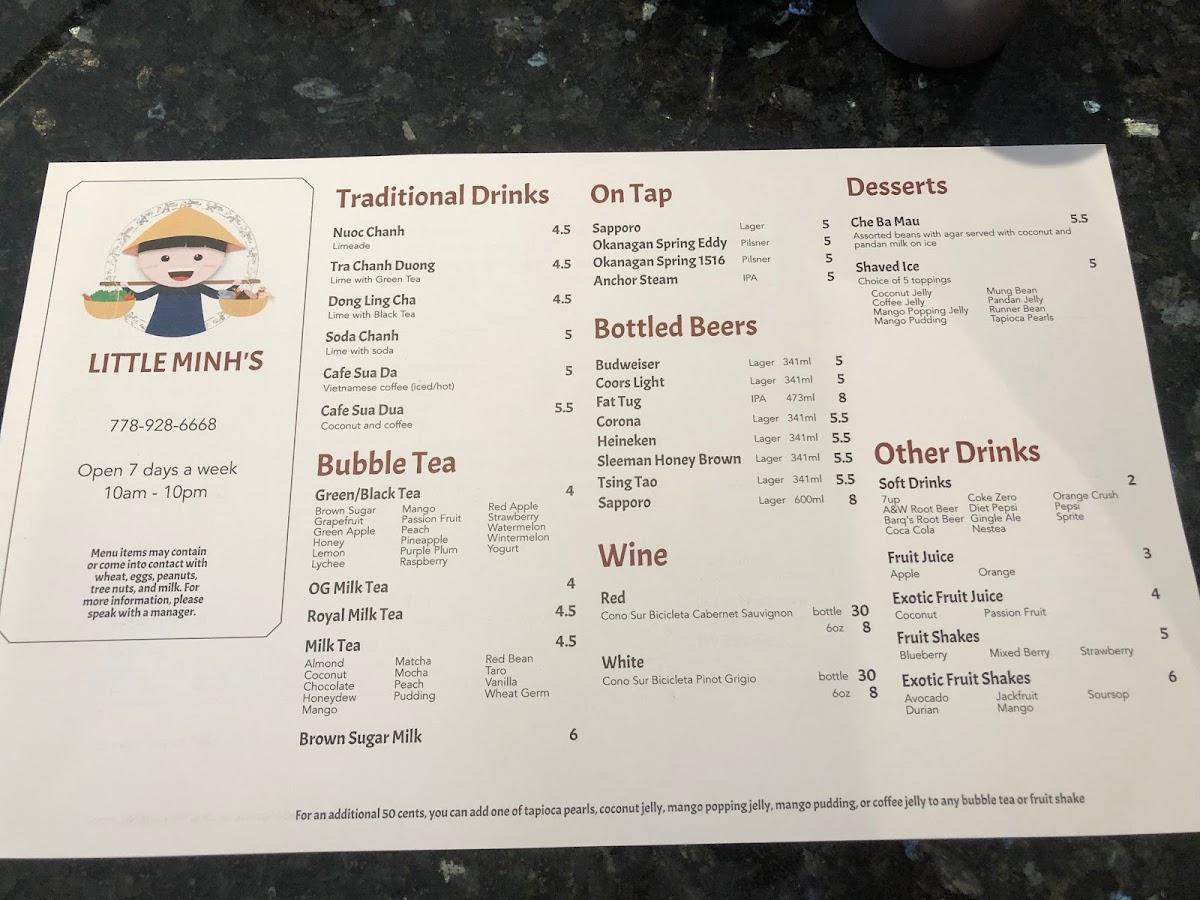 Menu at Little Minh's Kitchen restaurant, Burnaby, Market Crossing