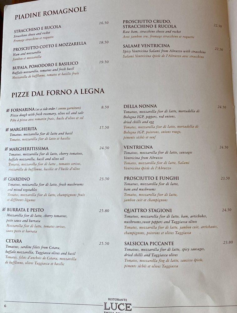 Speisekarte von Ristorante Luce, Bern