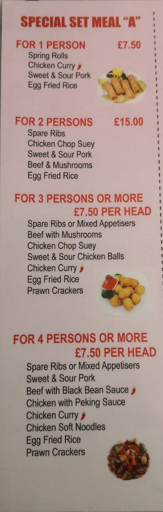 Menu at Pang's Cantonese Takeaway fast food, Peterborough