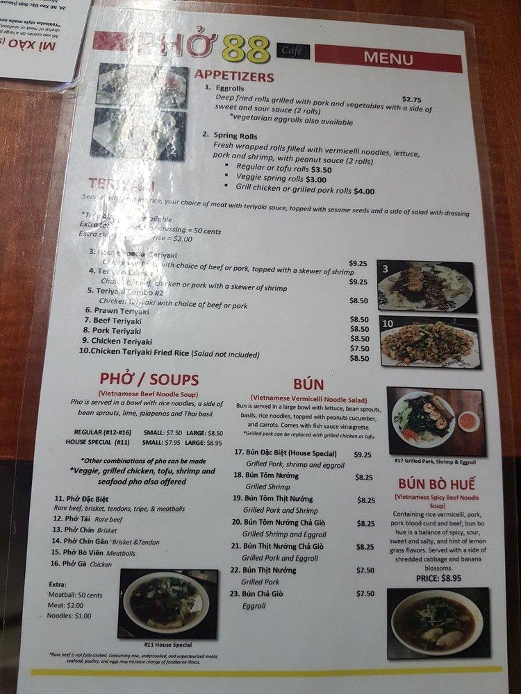 Menu at Pho 88 Cafe, Renton