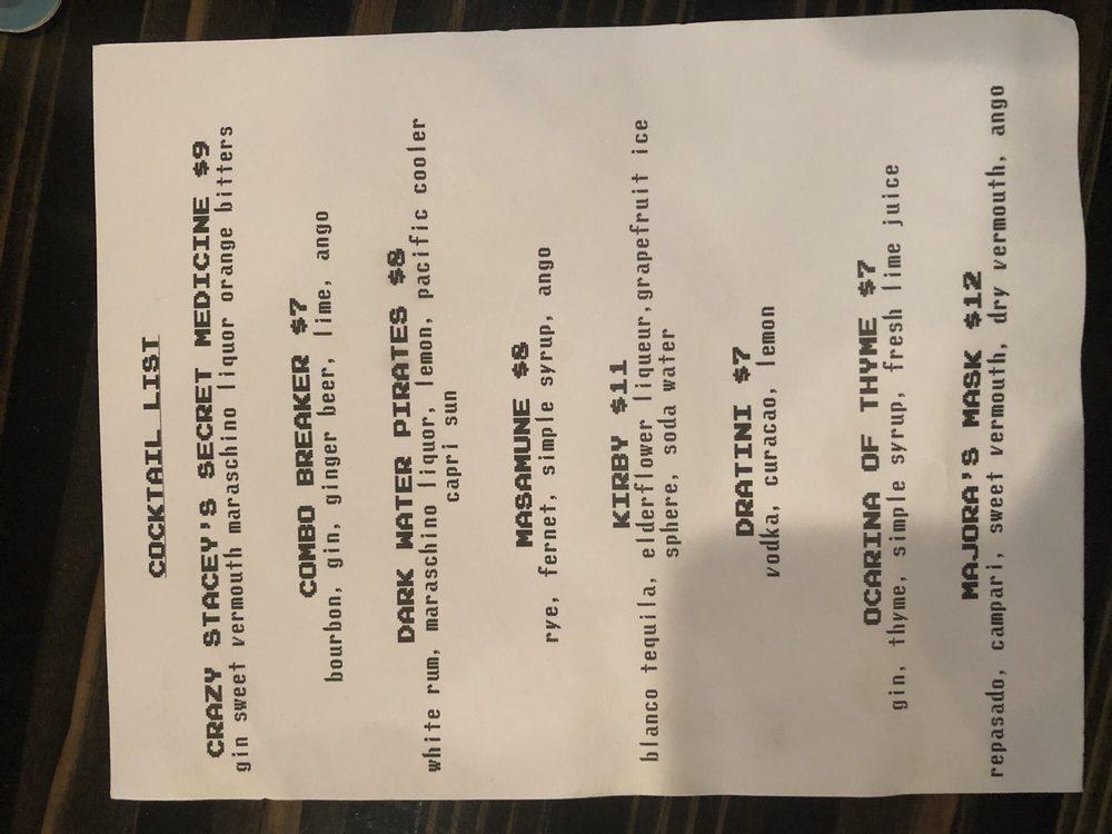 Menu at Retro Game Bar, Portland
