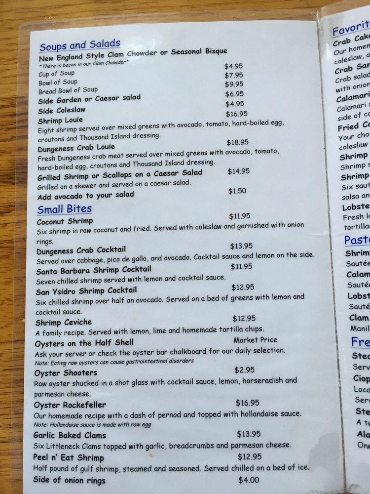 Menu at Santa Barbara Shellfish Company, Santa Barbara