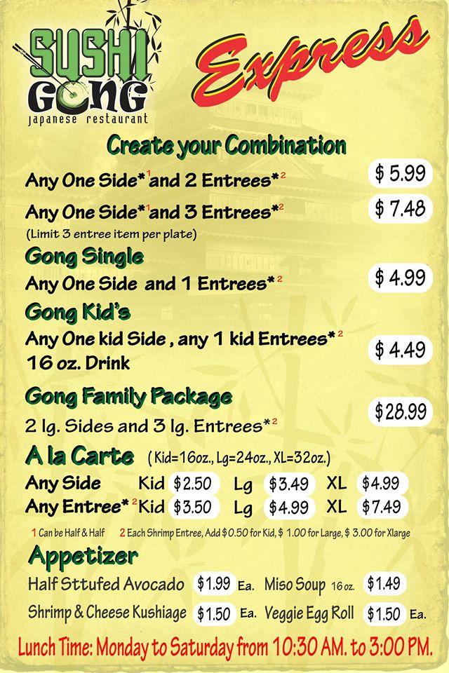 Menu at Sushi Gong restaurant, Douglas