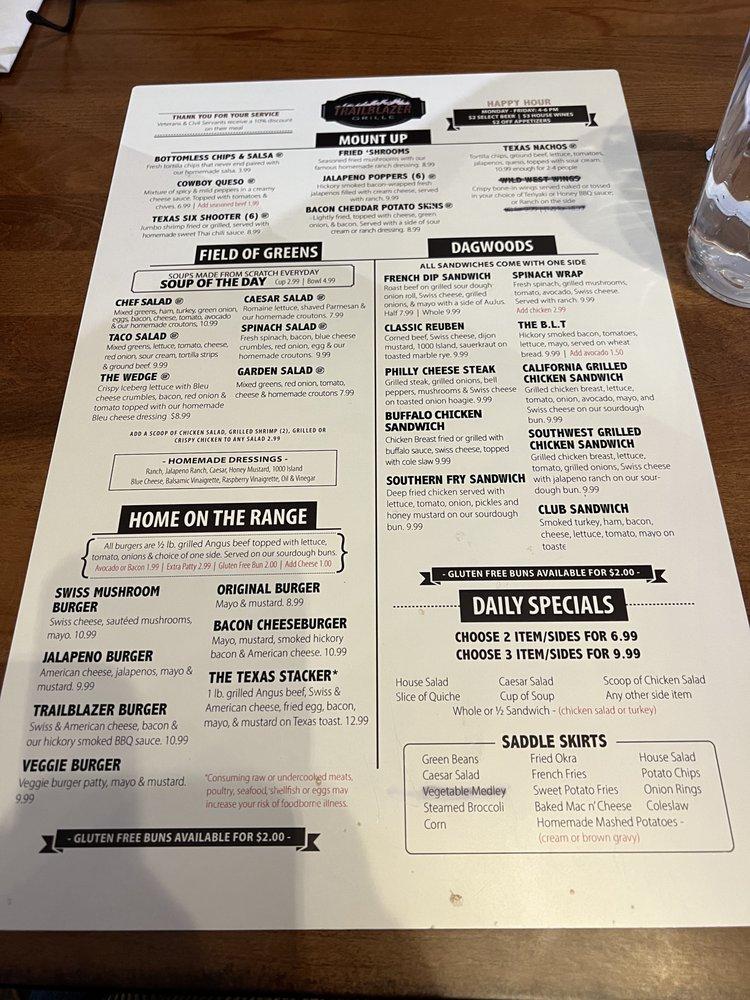Menu at Trailblazer Grille restaurant, Burnet