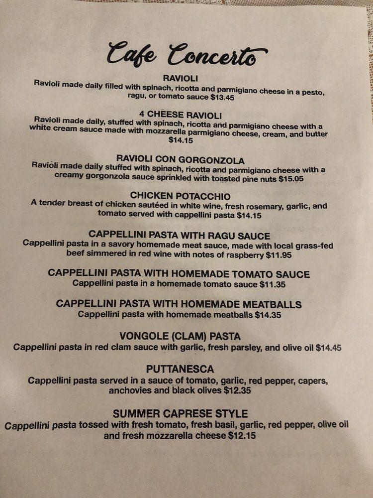 Menu at Cafe Concerto, Hilo