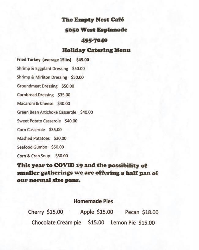 Menu at Empty Nest Cafe And Bar, Metairie